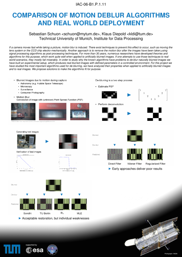 (PDF) Comparison of motion de-blur algorithms and real world deployment