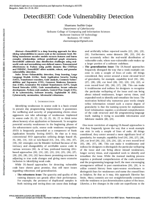 (PDF) DetectBERT: Code Vulnerability Detection