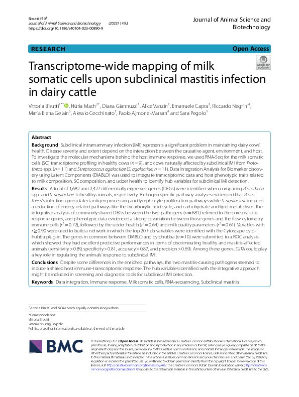 (PDF) Transcriptome-wide mapping of milk somatic cells upon subclinical ...