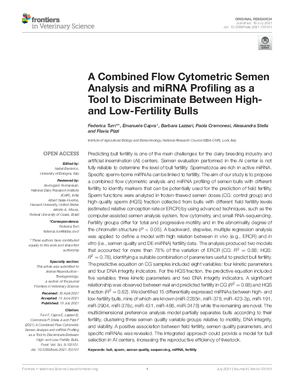 A Combined Flow Cytometric Semen Analysis and miRNA Profiling as a Tool to Discriminate Between ...