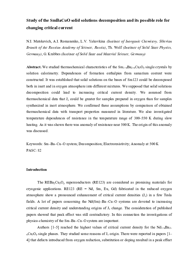(PDF) Study of the SmBaCuO solid solutions decomposition and its ...