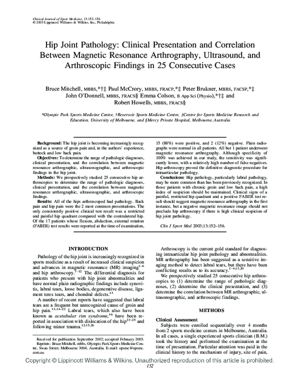 (PDF) Hip Joint Pathology: Clinical Presentation and Correlation ...