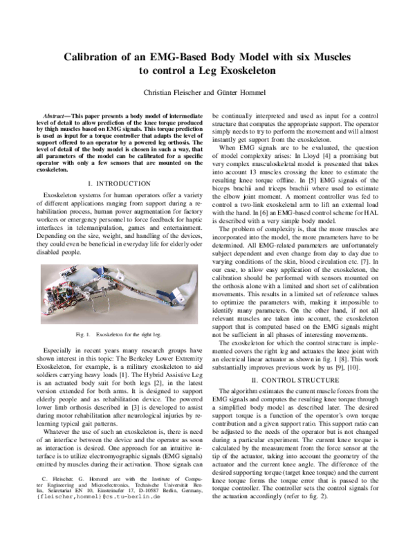 (PDF) Calibration of an EMG-Based Body Model with six Muscles to control a Leg Exoskeleton