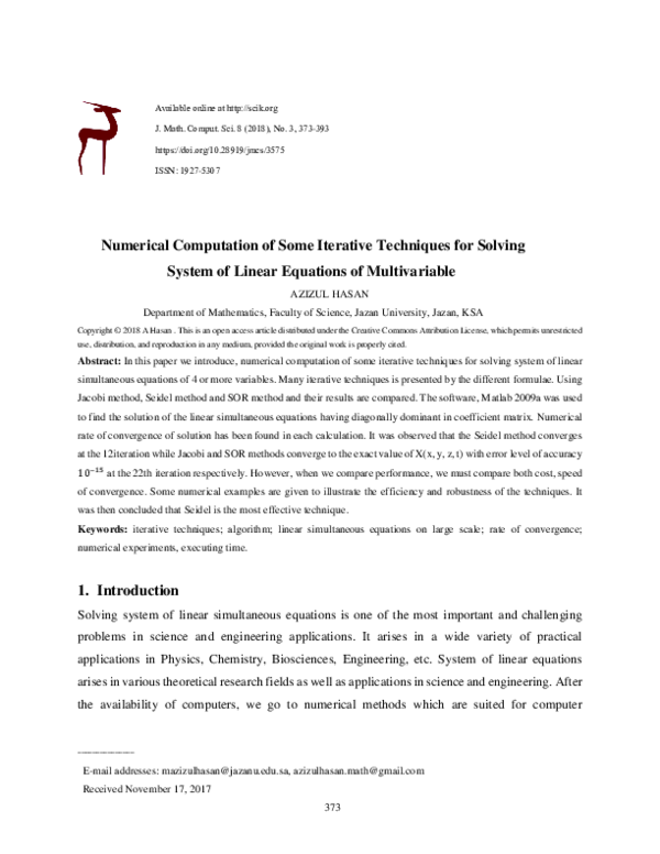 (PDF) Numerical Computation of Some Iterative Techniques for Solving ...