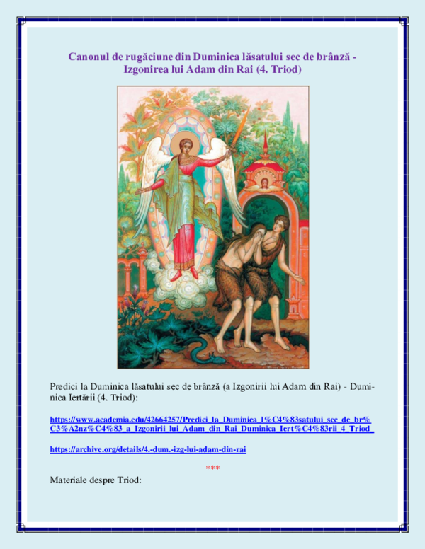 (PDF) Canonul de rugăciune din Duminica lăsatului sec de brânză ...