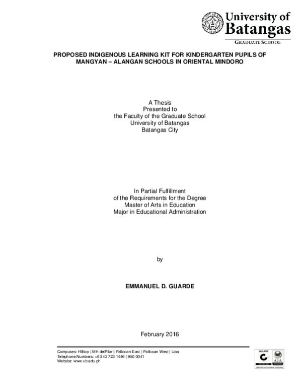 (PDF) Proposed Indigenous Learning Kit for Mangyan Alangan Kindergarten ...