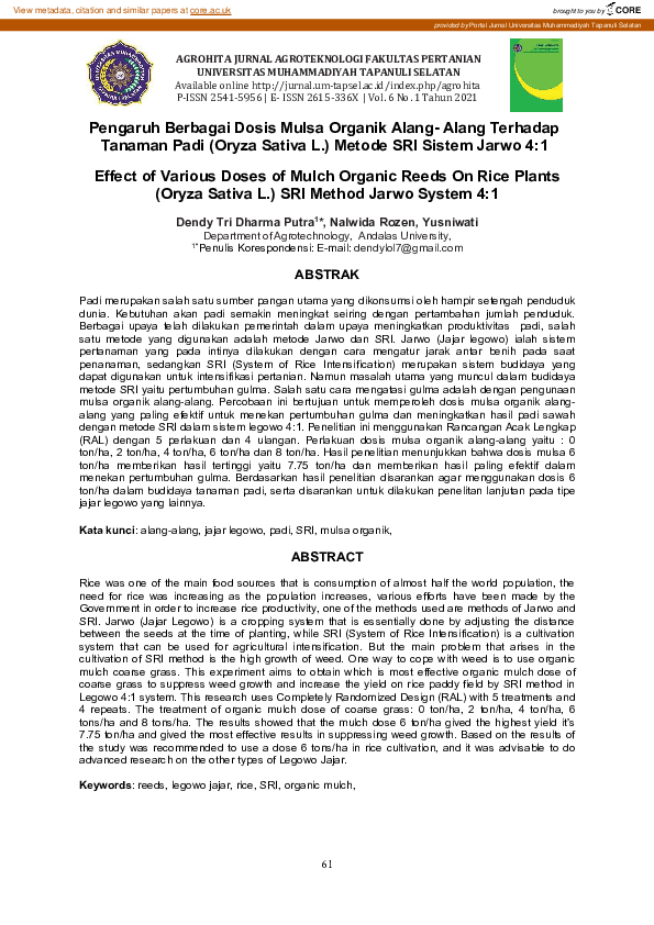 (PDF) Pengaruh Berbagai Dosis Mulsa Organik Alang- Alang Terhadap ...