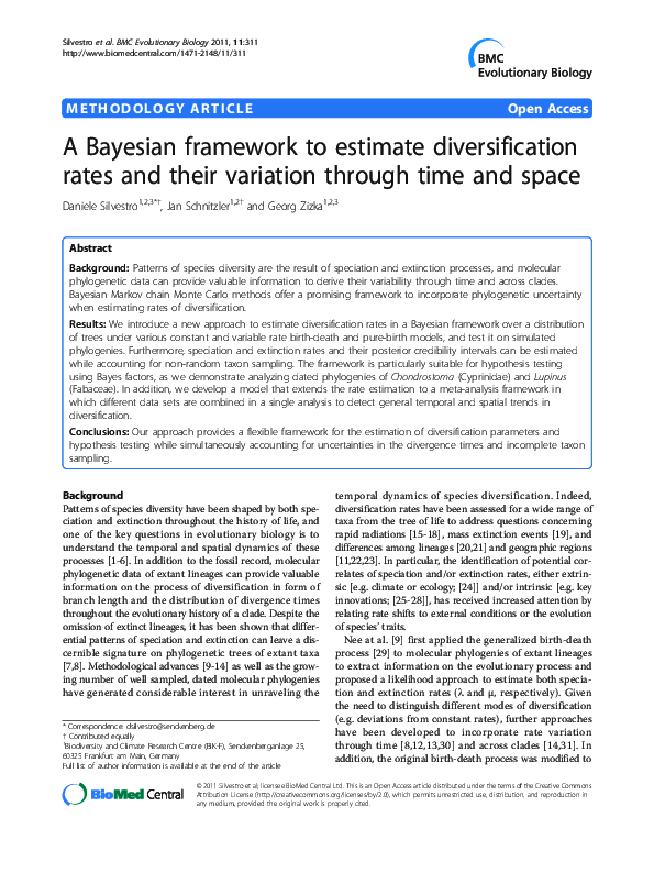 (PDF) A Bayesian framework to estimate diversification rates and their ...