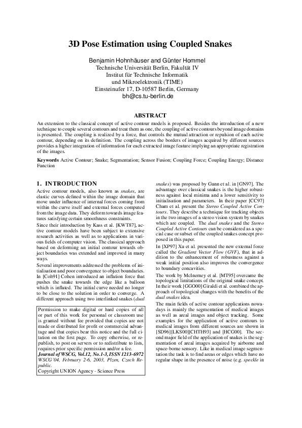 (PDF) 3D Pose Estimation Using Coupled Snakes