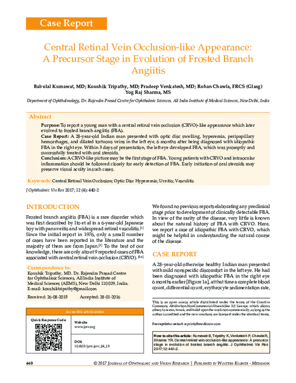 (PDF) Central Retinal Vein Occlusion-like Appearance: A Precursor Stage ...