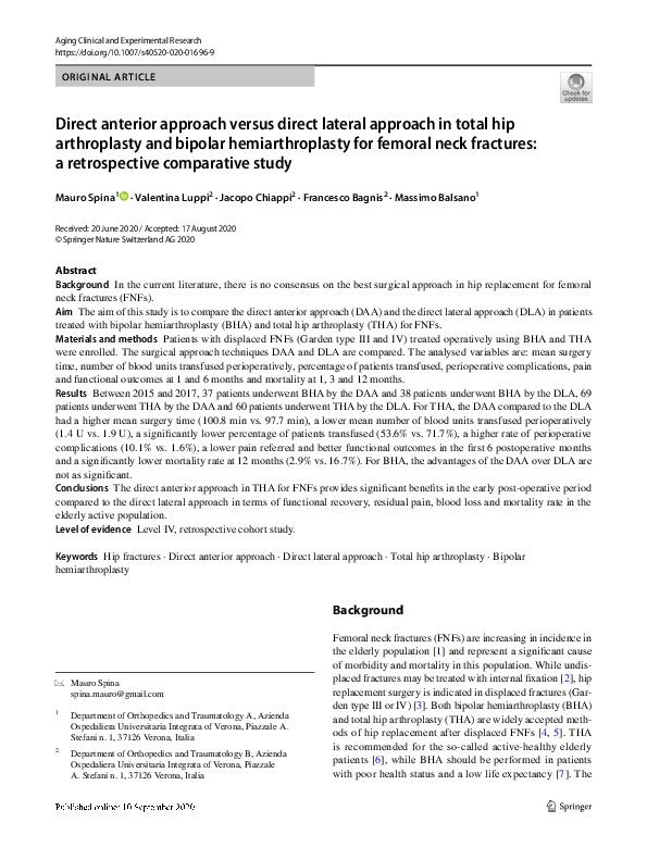 (PDF) Direct anterior approach versus direct lateral approach in total ...