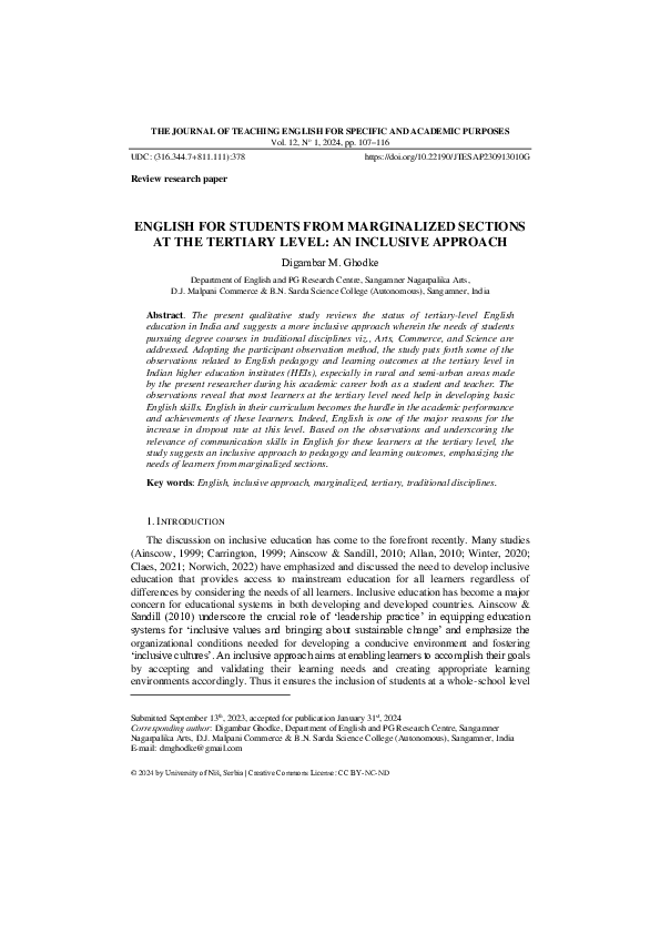 (PDF) Review research paper ENGLISH FOR STUDENTS FROM MARGINALIZED ...