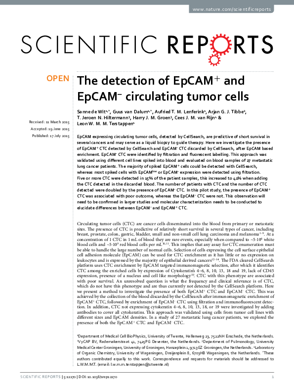Pdf The Detection Of Epcam And Epcam Circulating Tumor Cells