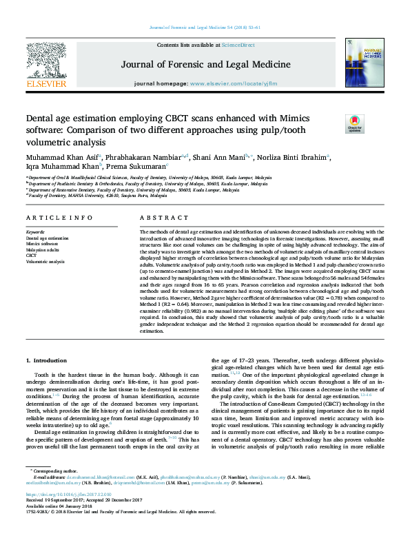 (PDF) Dental age estimation employing CBCT scans enhanced with Mimics ...