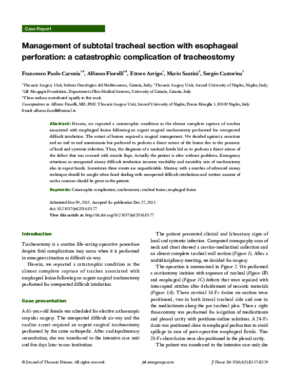 (PDF) Management of subtotal tracheal section with esophageal ...