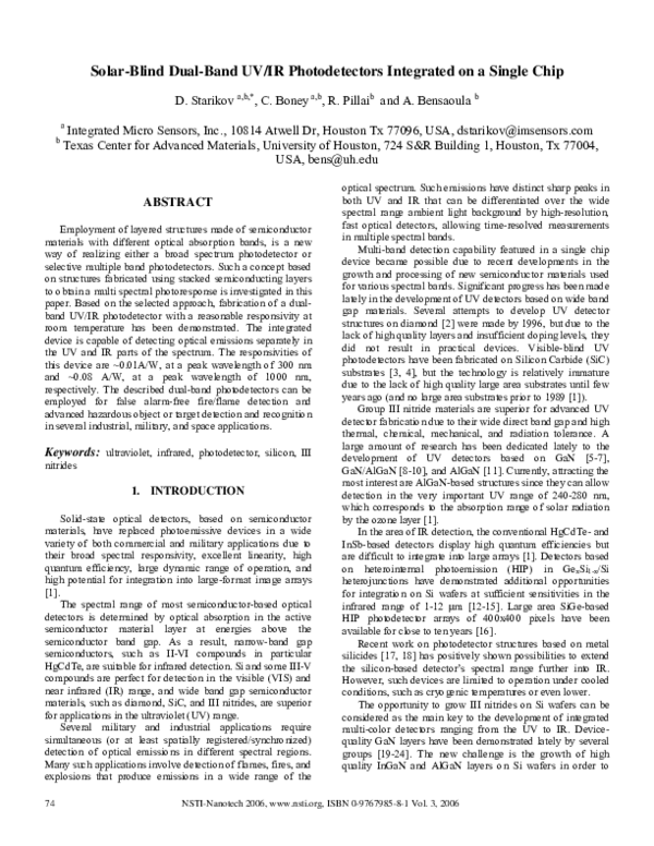 (PDF) Visible-Blind UV/IR Photodetectors Integrated on Si Substrates