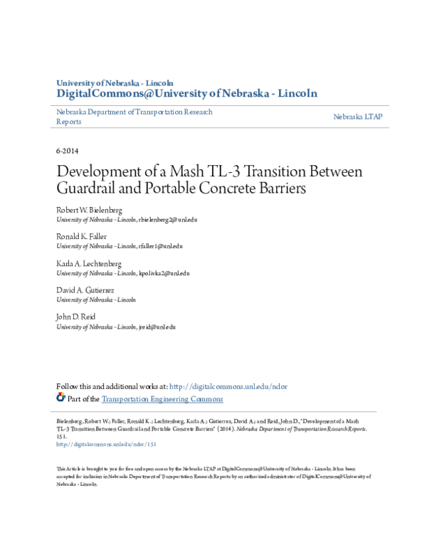 (PDF) Development of a MASH TL-3 Transition Between Guardrail and ...