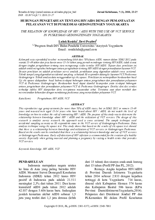 (PDF) Hubungan Pengetahuan Tentang Hiv/Aids Dengan Perilaku Seksual Siswa/Siswi SMK DI Wilayah ...