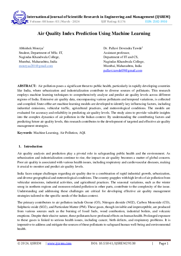 (PDF) Air Quality Index Prediction Using Machine Learning