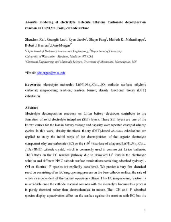 (PDF) Ab Initio Modeling of Electrolyte Molecule Ethylene Carbonate ...