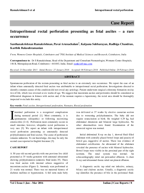 (PDF) Intraperitoneal Rectal Perforation Presenting as Fetal Ascites ...