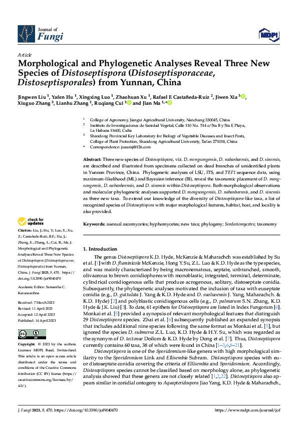 (PDF) Morphological and Phylogenetic Analyses Reveal Three New Species of Distoseptispora ...