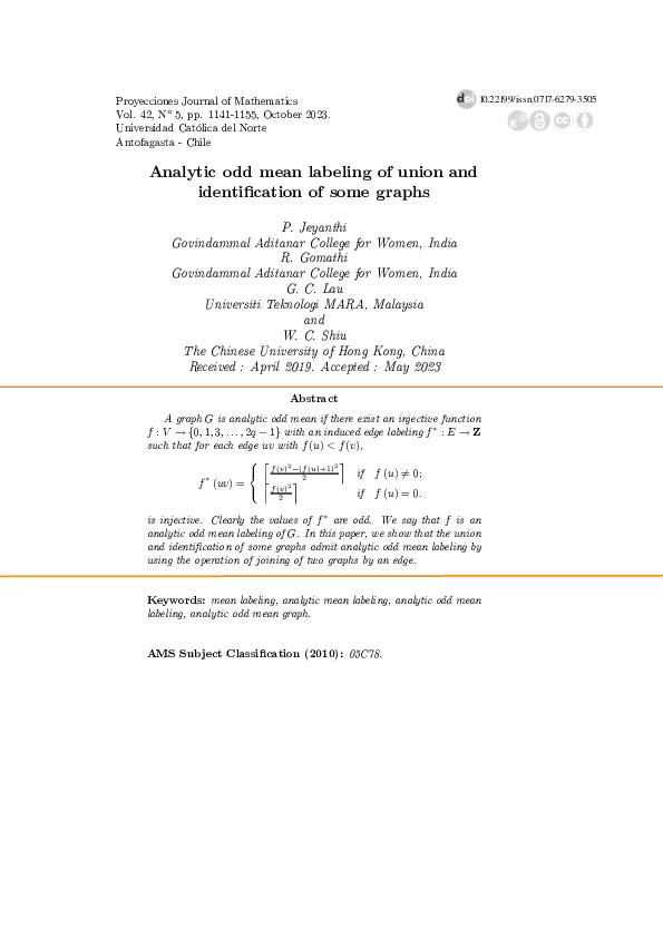 (PDF) Analytic odd mean labeling of union and identification of some graphs