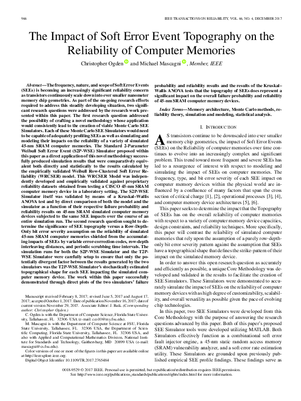 (PDF) The Impact of Soft Error Event Topography on the Reliability of Computer Memories