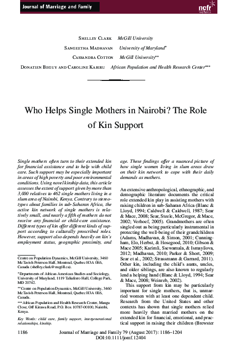 (PDF) Who Helps Single Mothers in Nairobi? The Role of Kin Support