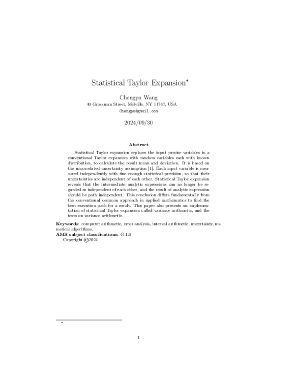 (PDF) Statistical Taylor Expansion
