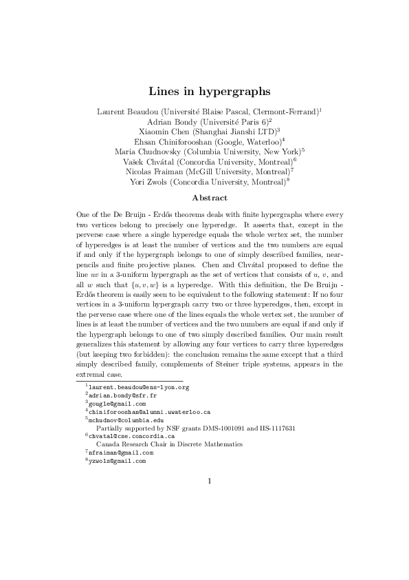 (PDF) Lines in hypergraphs