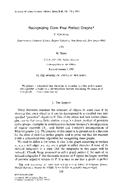 (PDF) Recognizing claw-free perfect graphs