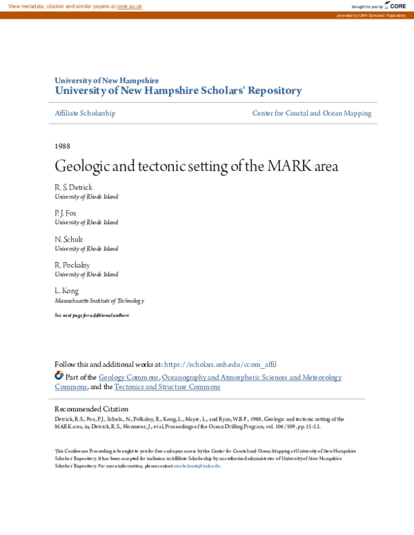 (PDF) Geologic and Tectonic Setting of the MARK Area