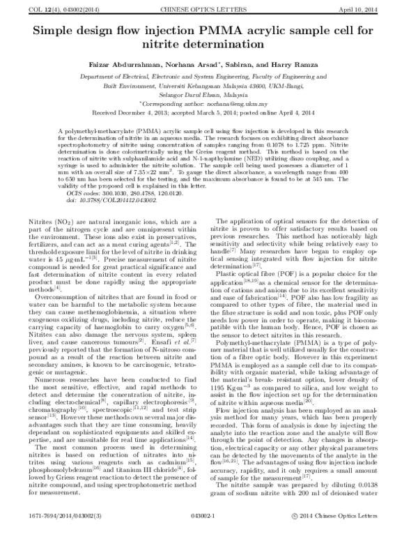 (PDF) Simple design flow injection PMMA acrylic sample cell for nitrite ...