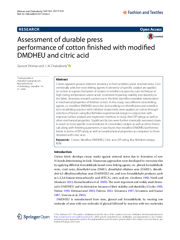 (PDF) Assessment of durable press performance of cotton finished with ...