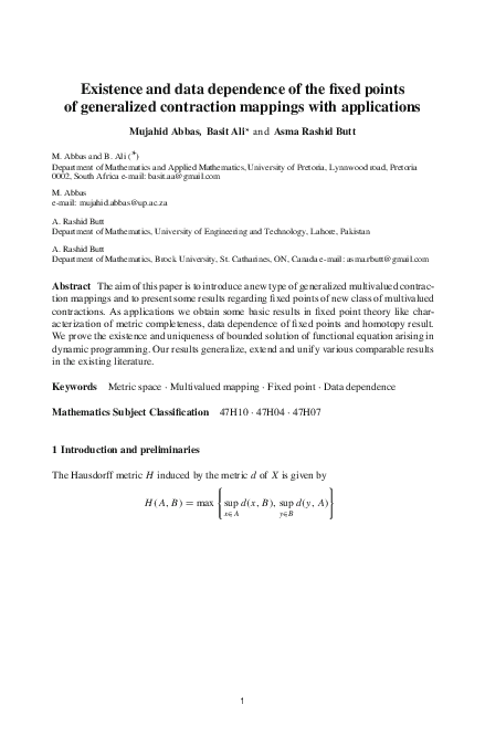 (PDF) Existence and data dependence of the fixed points of generalized contraction mappings with ...