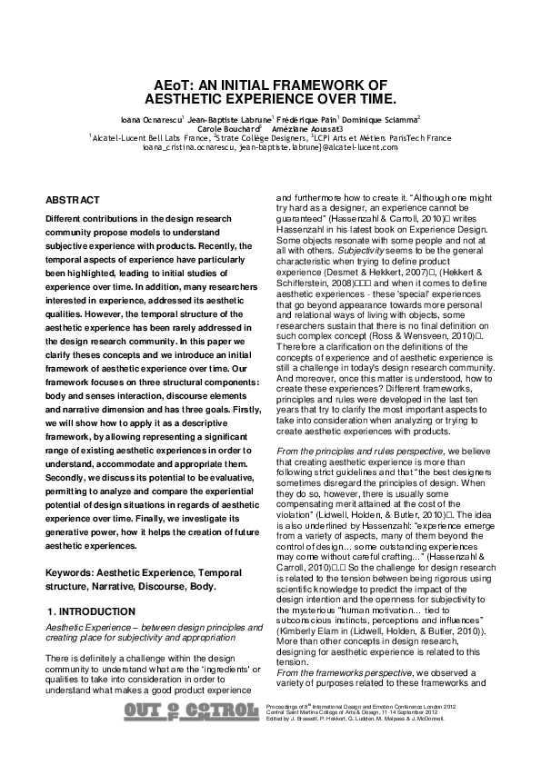 (PDF) AEoT: An Initial Framework of Aesthetic Experience Over Time