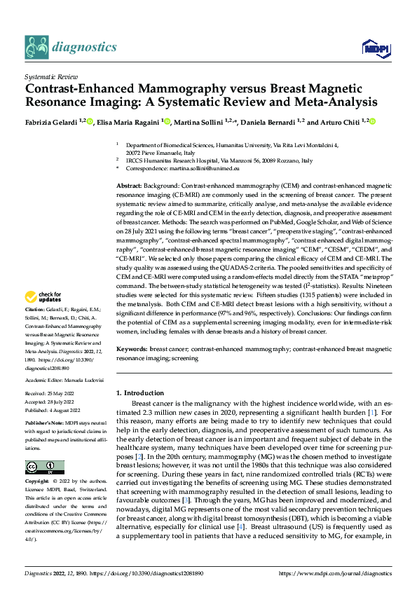 (PDF) Contrast-Enhanced Mammography versus Breast Magnetic Resonance Imaging: A Systematic ...