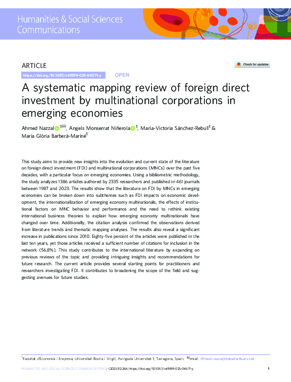(PDF) A systematic mapping review of foreign direct investment by multinational corporations in ...