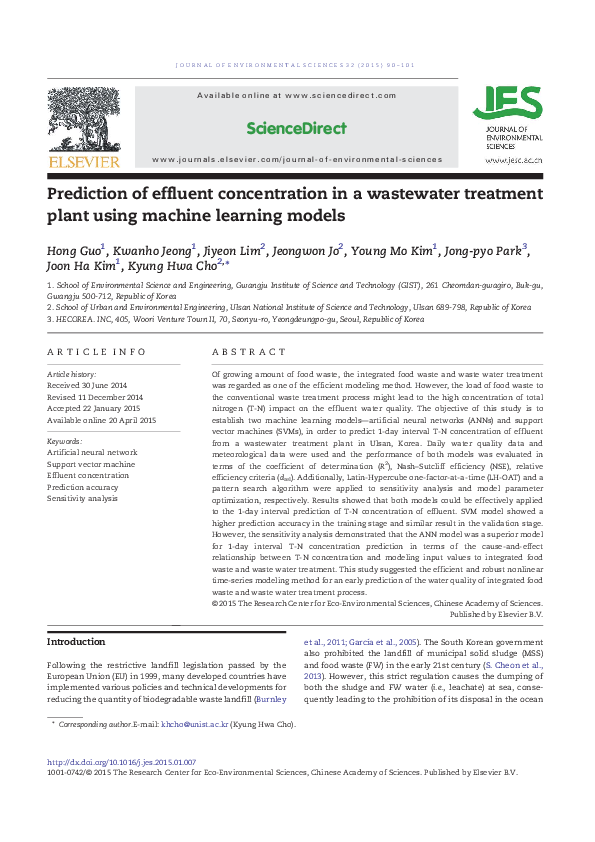 (PDF) Prediction of effluent concentration in a wastewater treatment ...