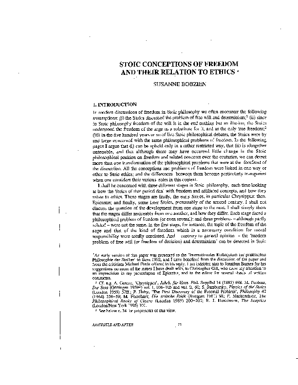 (PDF) Stoic Conceptions of Freedom and their Relation to Ethics