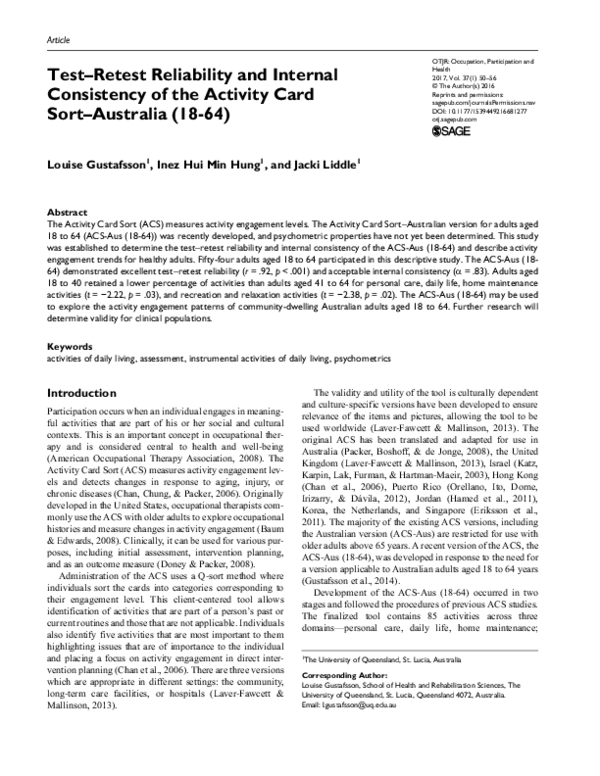 (PDF) Test-retest reliability and internal consistency of the Quebec ...