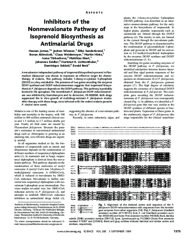 (PDF) Inhibitors of the Nonmevalonate Pathway of Isoprenoid ...