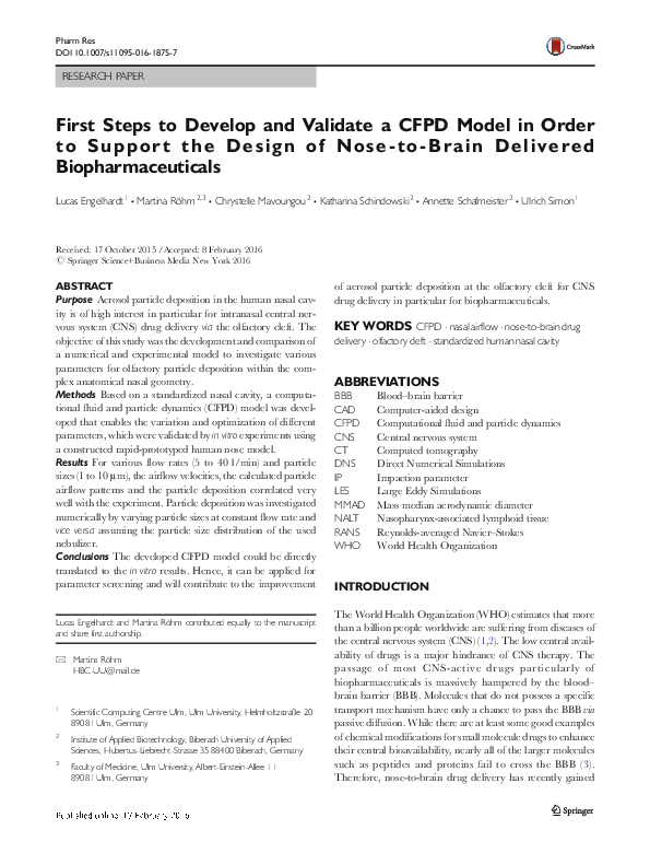 (PDF) First Steps to Develop and Validate a CFPD Model in Order to ...