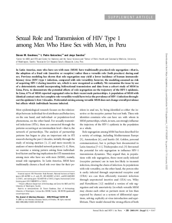 Sexual Role and Transmission of HIV Type 1 among Men Who Have Sex with ...