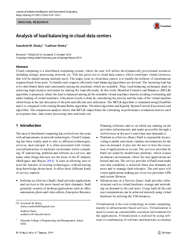 (PDF) Analysis of load balancing in cloud data centers