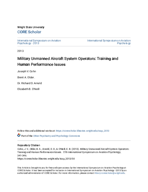 (PDF) Military Unmanned Aircraft System Operators: Training and Human ...