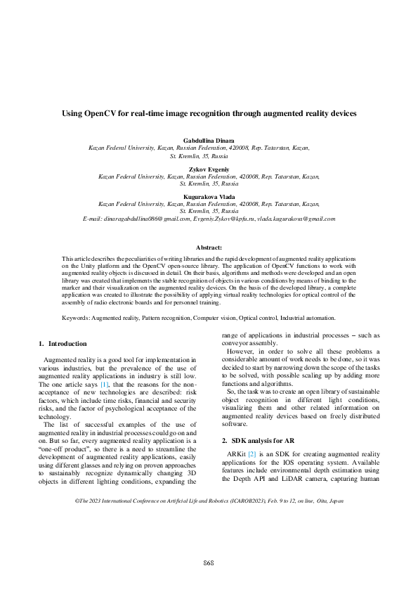 Pdf Using Opencv For Real Time Image Recognition Through Augmented Reality Devices