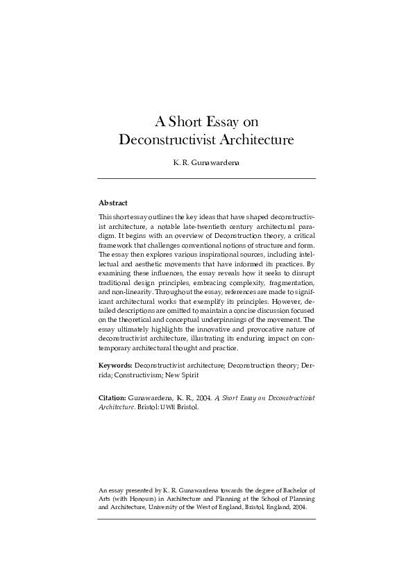 (PDF) A short essay on Deconstructivist Architecture