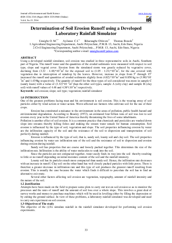 (PDF) Determination of Soil Erosion Runoff using a Developed Laboratory ...